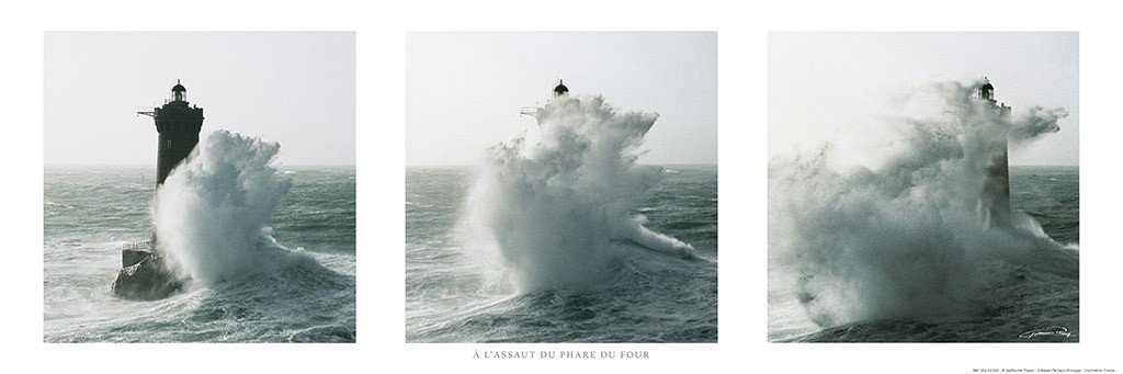 Poster "Wave at the attack of the Four lighthouse, Finistère" by ...