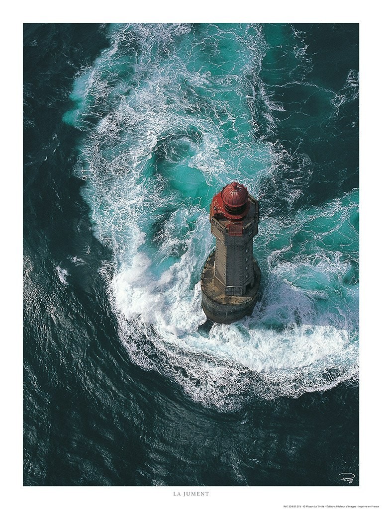Poster "The Jument lighthouse in the Fromveur stream, Ouessant." by ...