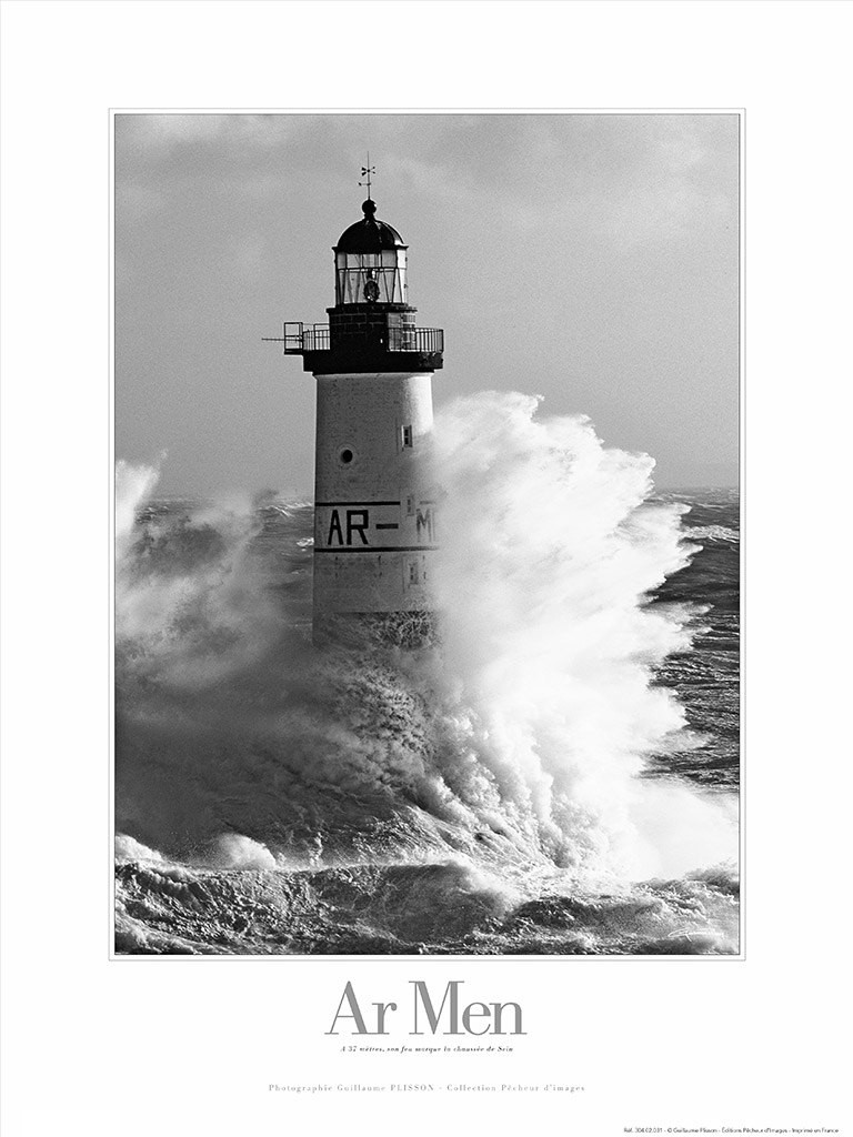 Poster "Ar-Men lighthouse, in black and white" by Guillaume Plisson ...